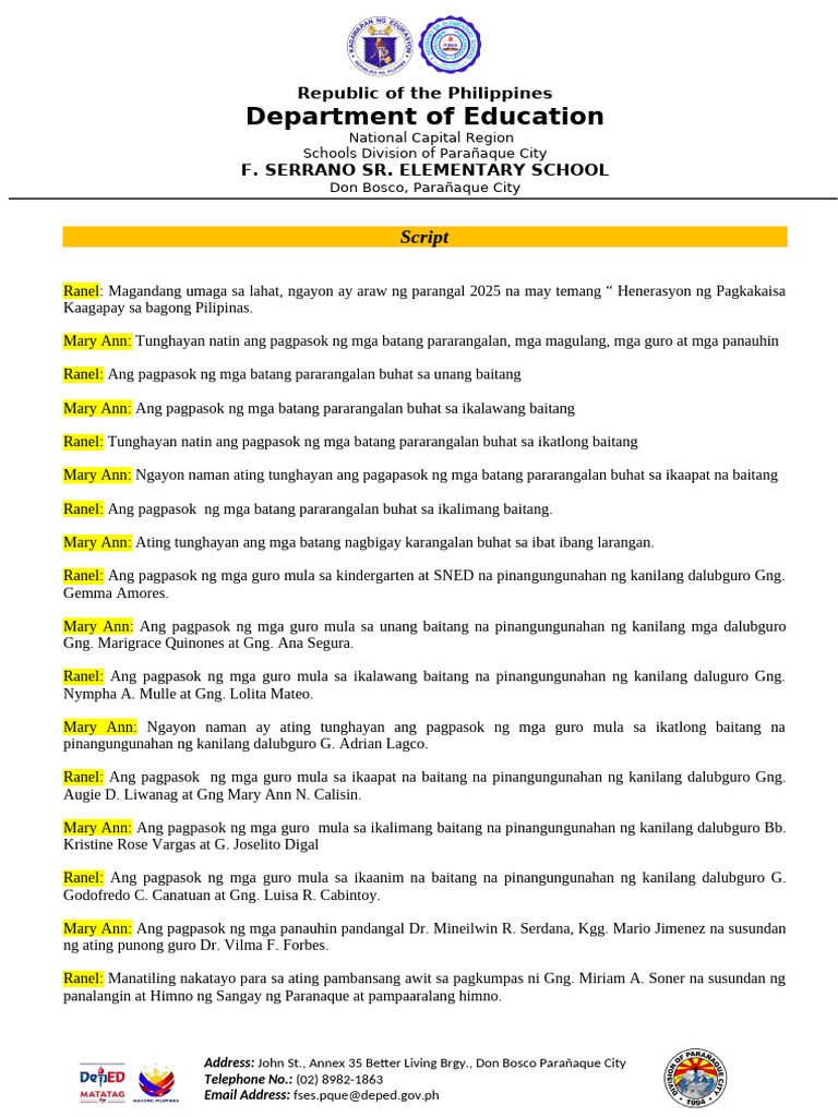 Script in Araw NG Parangal | PDF