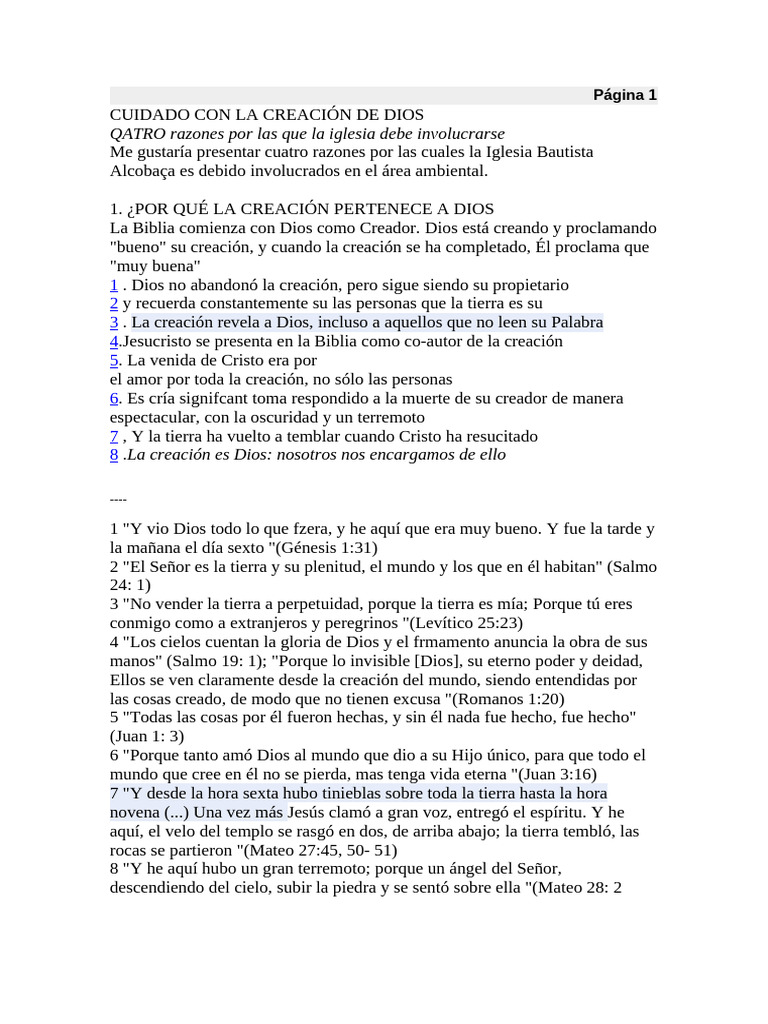 Cuidado Con La Creación de Dios | PDF | Dios | Evangelio de Mateo