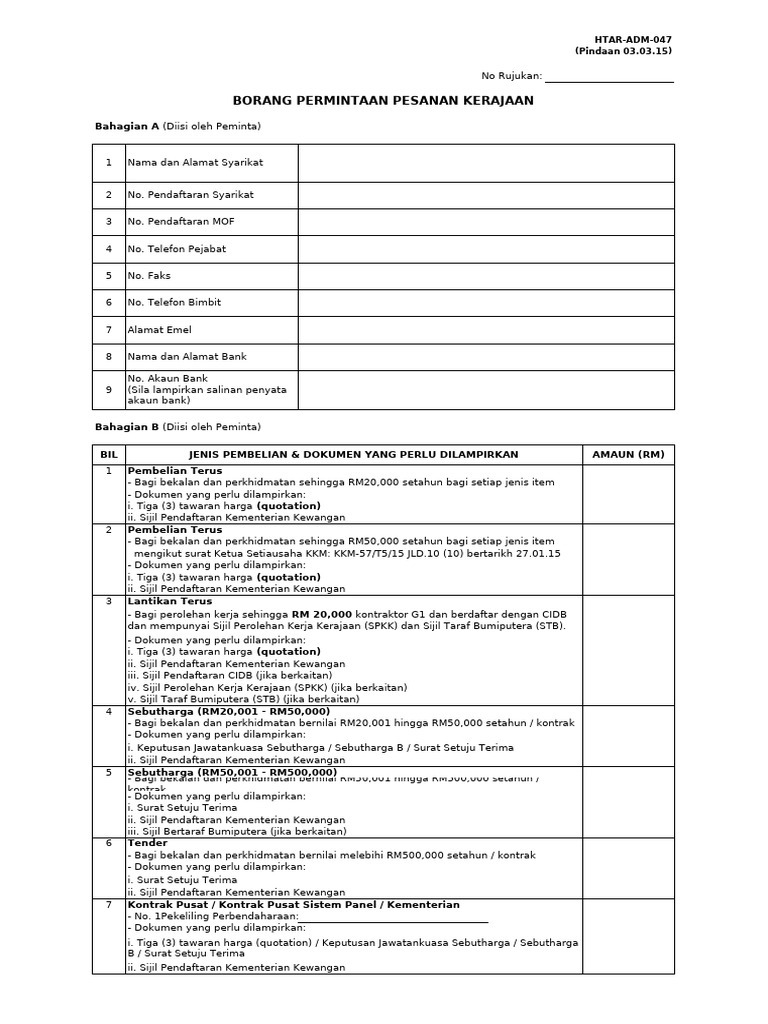 Templat Borang Permohonan Lpo | PDF