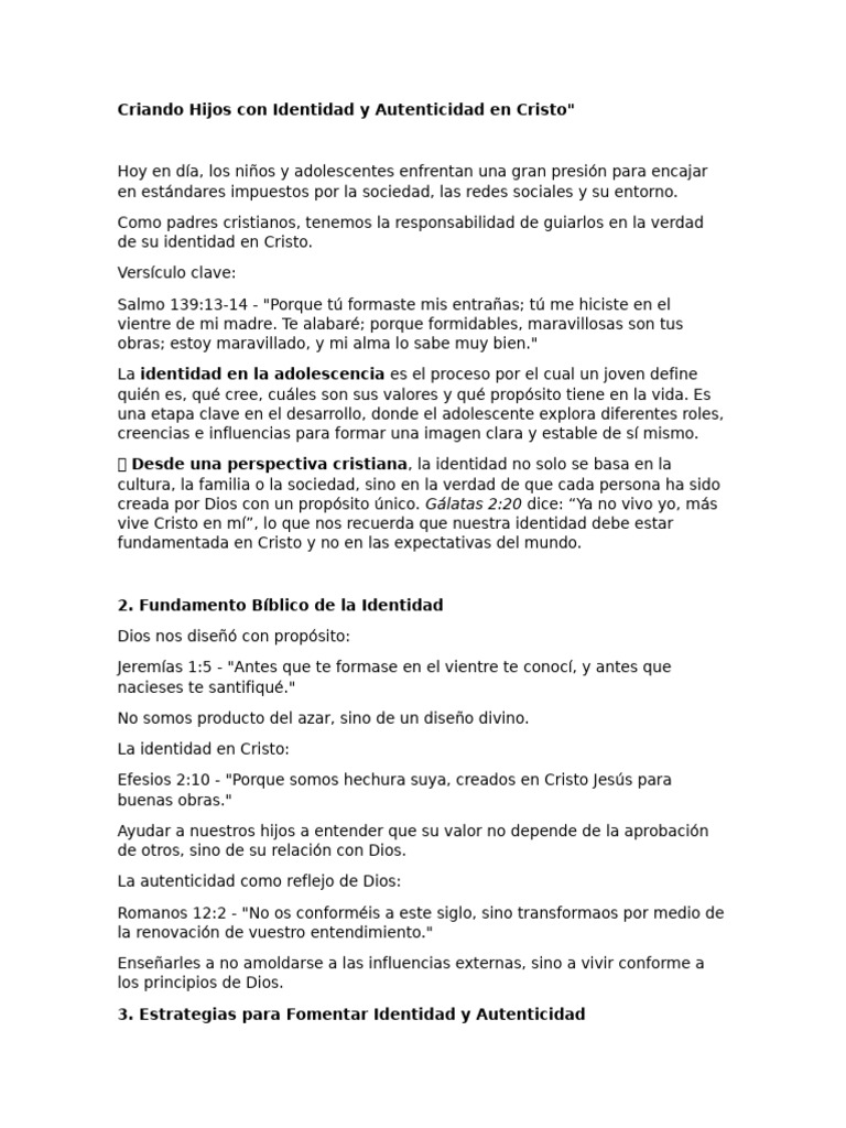 Criando Hijos Con Identidad y Autenticidad en Cristo # 7 | PDF | Cristo ...