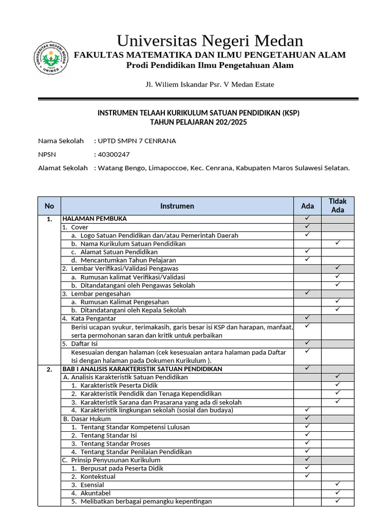 Instrumen Telaah KSP 2024 2025 | PDF