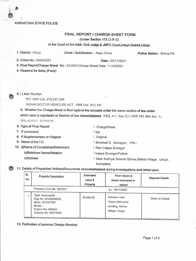 CHARGESHEET_0001 | PDF