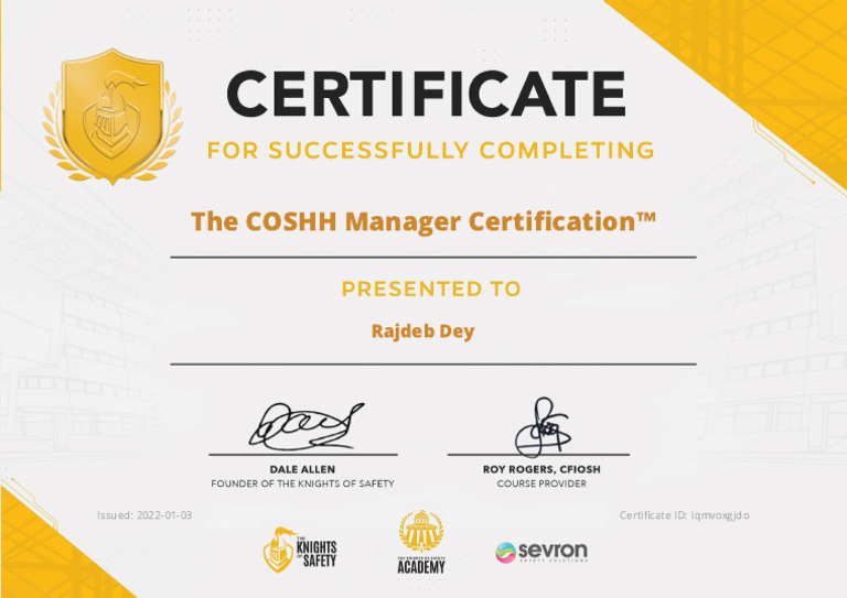 COSHH Manager Certification Overview | PDF