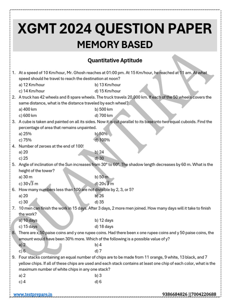 XGMT 2024 Memory Based Paper | PDF | Retained Earnings