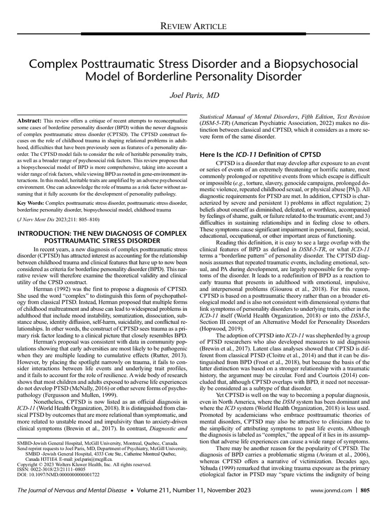 Complex Posttraumatic Stress Disorder and A.1 | PDF | Complex Post Traumatic Stress Disorder ...