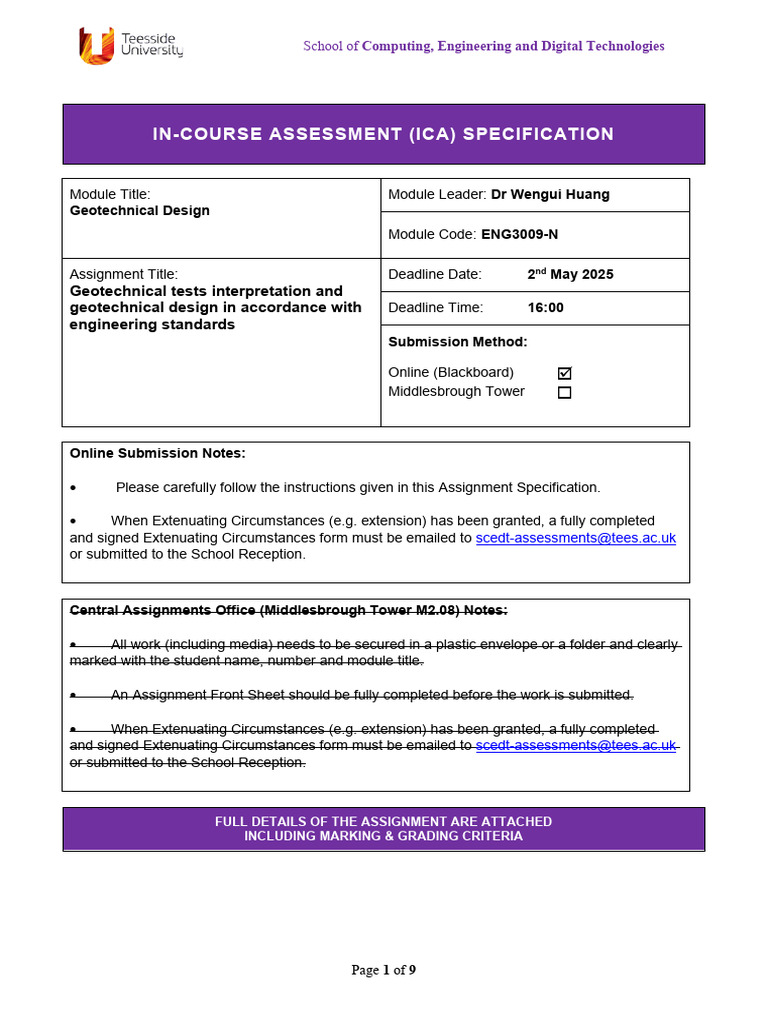 Geotechnical Design - ICA 2024-25 Brief | PDF | Critical Thinking | Geotechnical Engineering