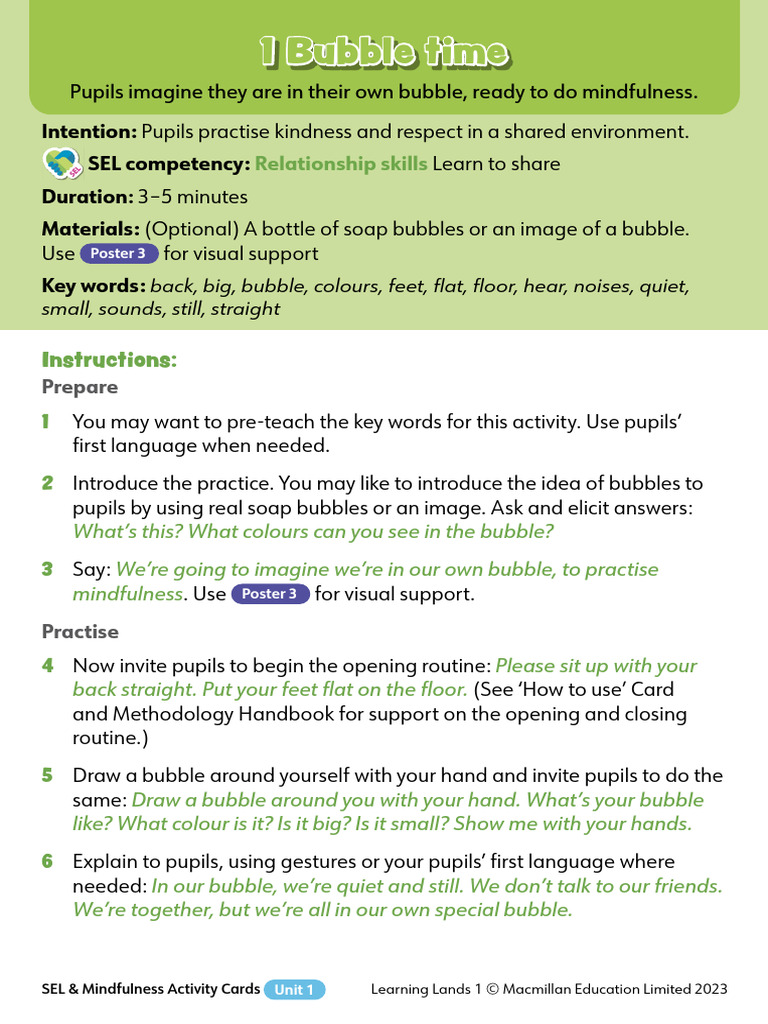 Learning Lands 1 SEL and Mindfulness Activity Cards Unit 1 | PDF ...
