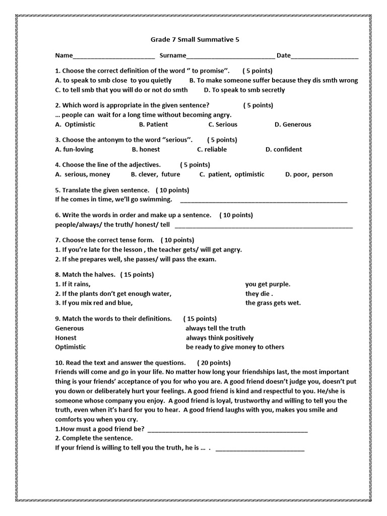 Grade 7 English Comprehension Check | PDF