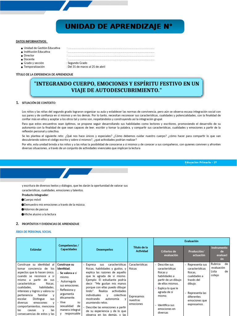 UNIDAD DE APRENDIZAJE 02 2º PRIM 2025 | PDF | Evaluación | Las emociones