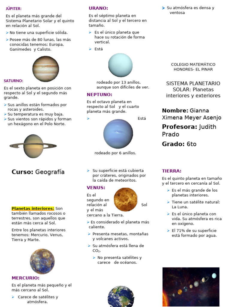 Planetas interiores y exteriores del sistema solar | PDF | Planetas ...