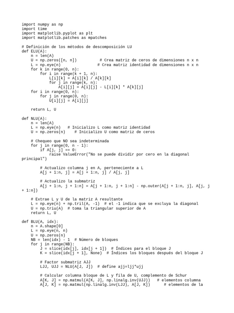 Comparación de Métodos LU en Numpy | PDF | Análisis matemático | Álgebra