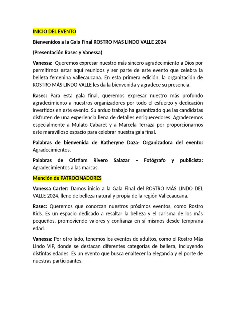 GUIÓN GALA FINAL | PDF | Belleza | Estética