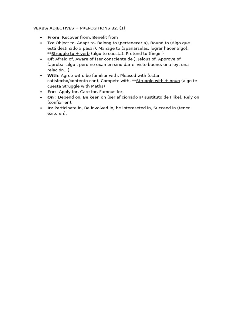 Adjectives and Prepositions Guide B2 | PDF