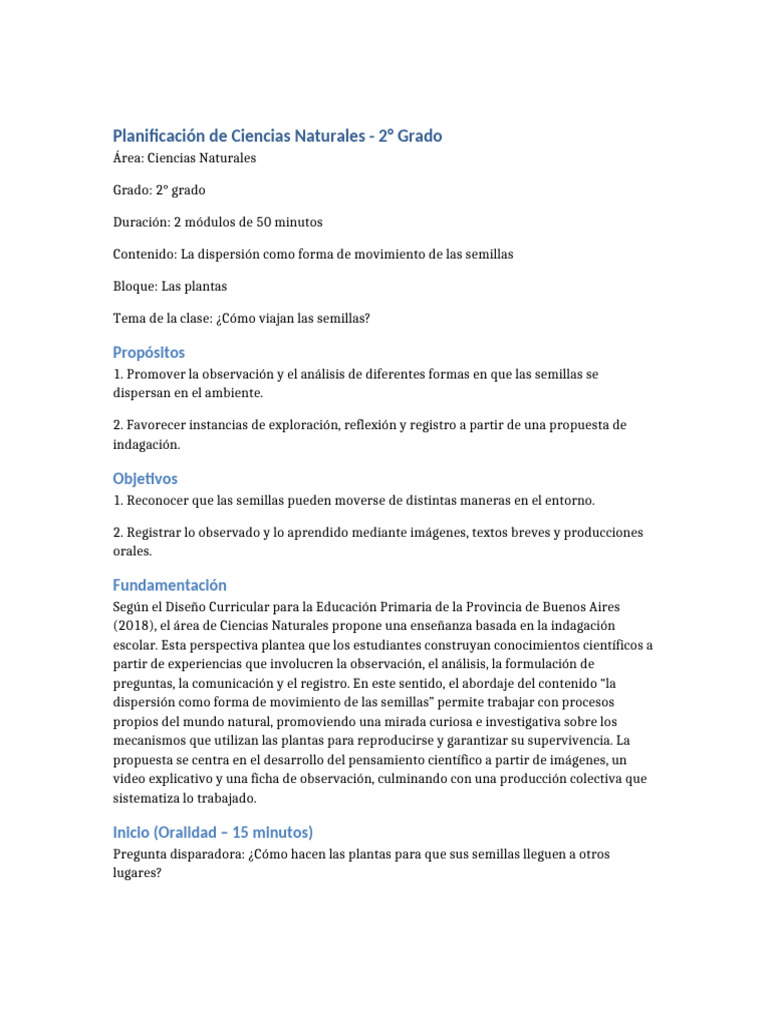 Planificacion CienciasNaturales 2do | PDF | Observación | Plan de estudios