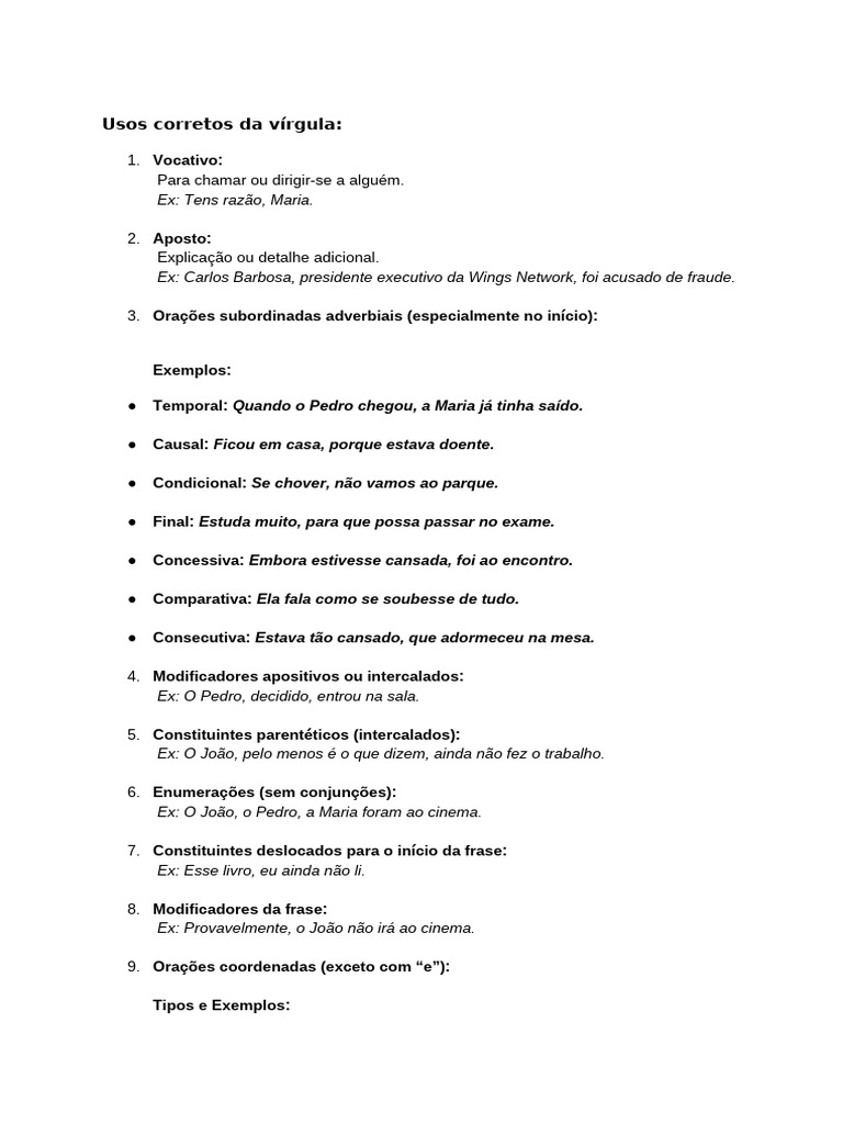 Usos Corretos Da Vírgula | PDF | Famílias linguísticas