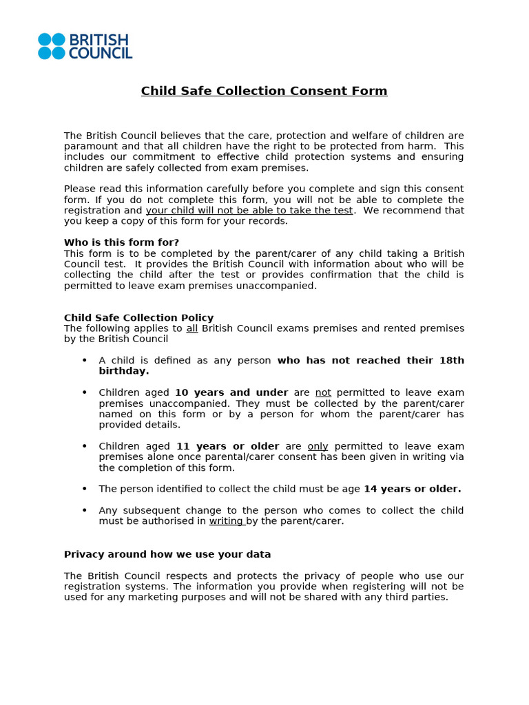 Child Safe Collection Consent Form 2018 | PDF | Identity Document ...