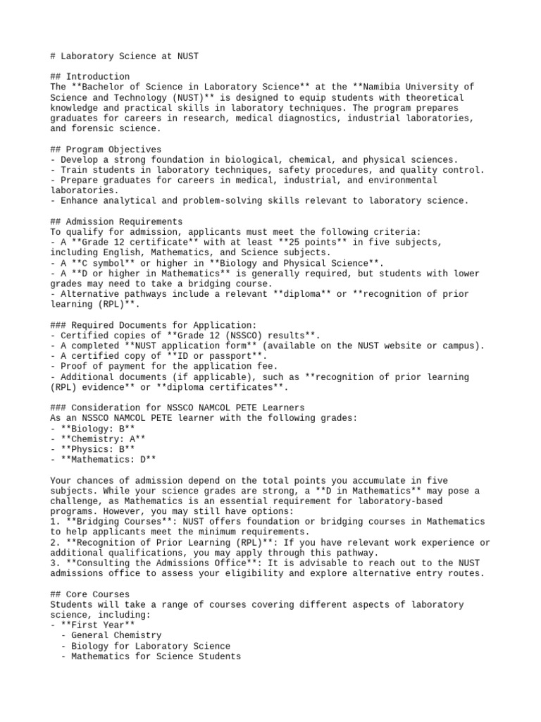 NUST Laboratory Science Program Guide | PDF | University And College ...