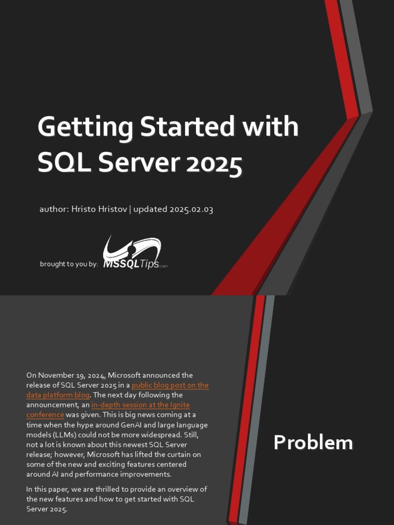 MSSQLTips Getting Started With SQL Server 2025 20250203 | PDF | Microsoft Sql Server | Databases