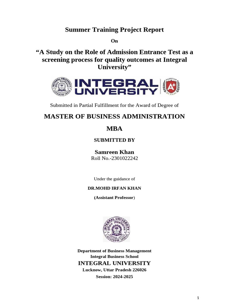 Samreen Khan Report - 102940 | PDF | University And College Admission