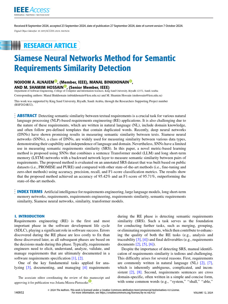 Siamese Neural Networks Method For Semantic Requirements Similarity Detection | PDF | Deep ...