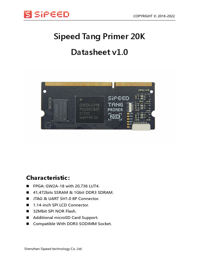 Sipeed Tang Primer 20K Datasheet V1.0 | PDF | Computer Hardware | Computer Architecture