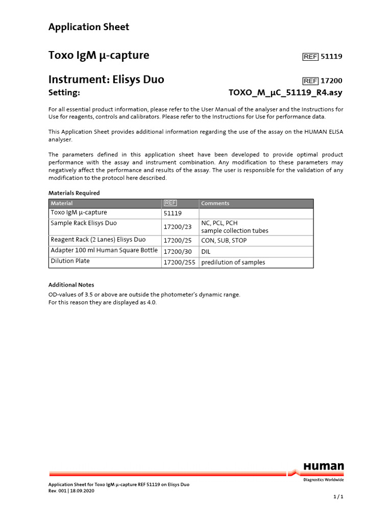 Toxo IgM µ-Capture Application Sheet | PDF