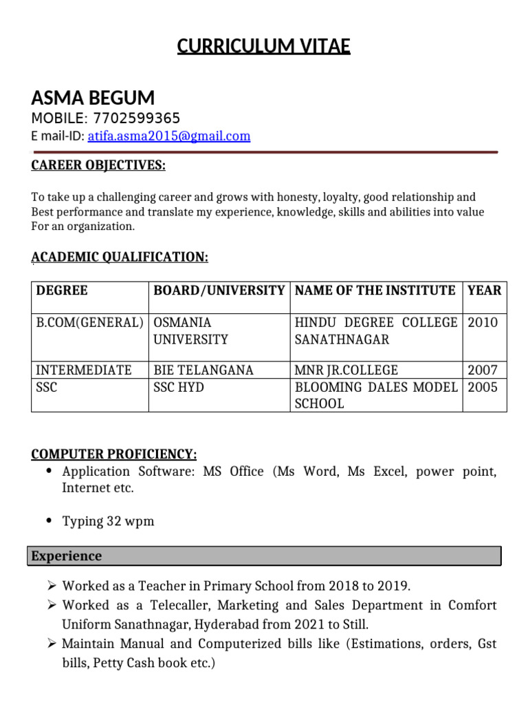 Resume (Asma) | PDF