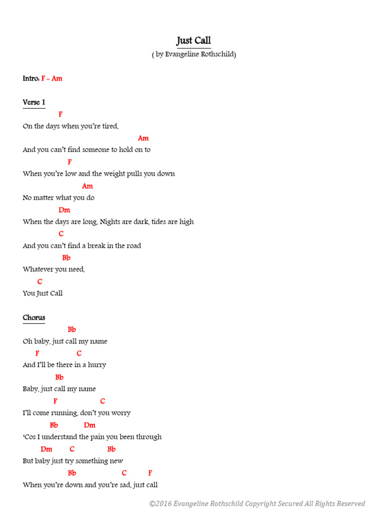 Diego W Upwork - Just Call - Chords | PDF | Song Structure | Musical Forms