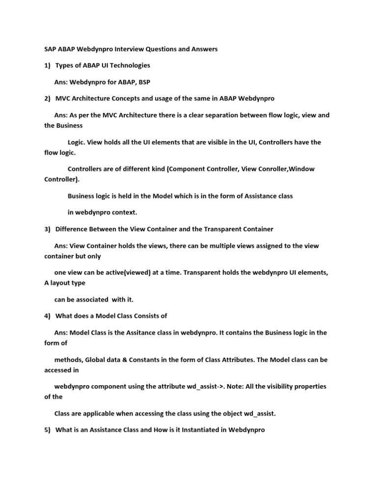 SAP ABAP Webdynpro Interview Questions and Answers | Download Free PDF | Parameter (Computer ...