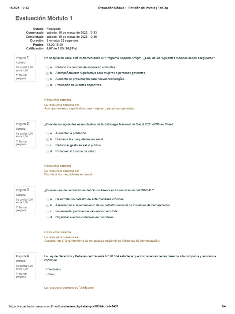 Evaluación Módulo 1 - Revisión Del Intento - ForCap | PDF | Cuidado de ...