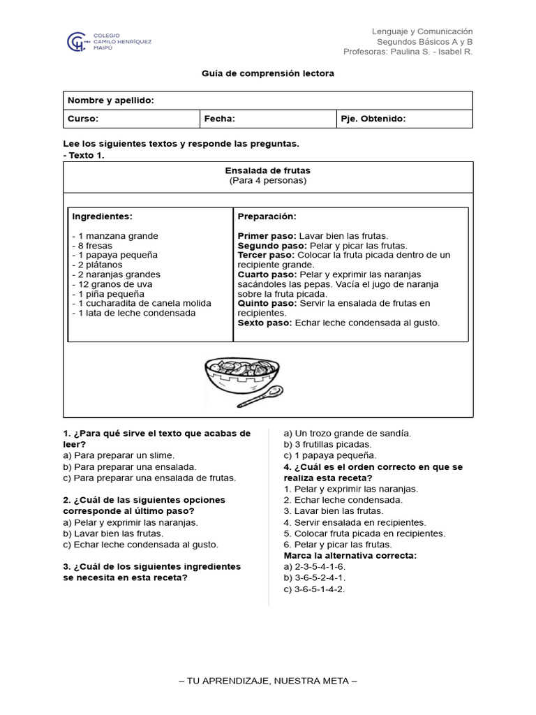 2- - GU-A DE COMPRENSI-N LECTORA (1) | PDF | Murciélago | ensalada