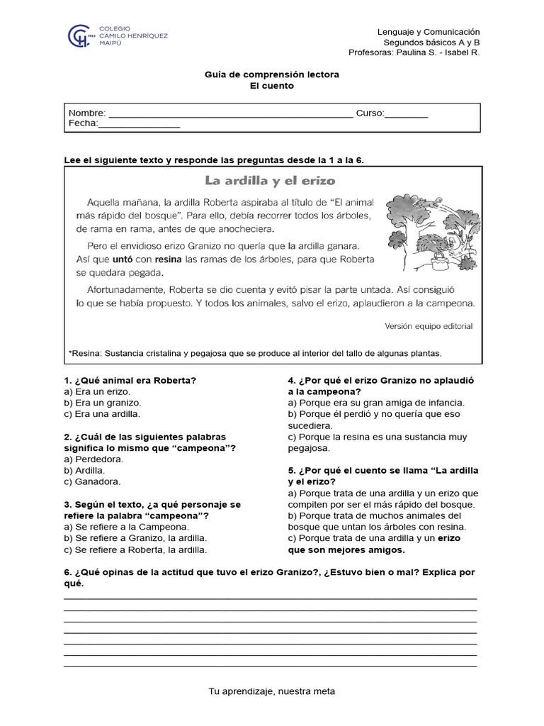 2- Gu-a de comprensi-n lectora - Cuento (3) | PDF