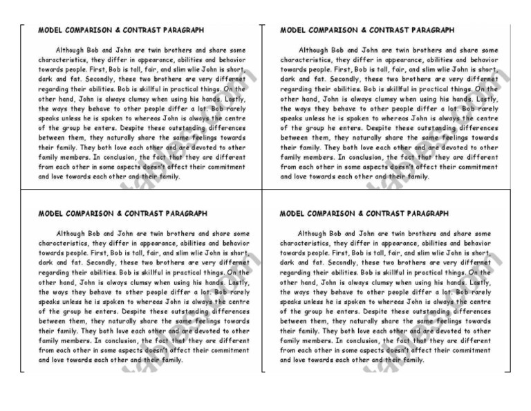 Sample of Compare and Contrast Paragraph | PDF