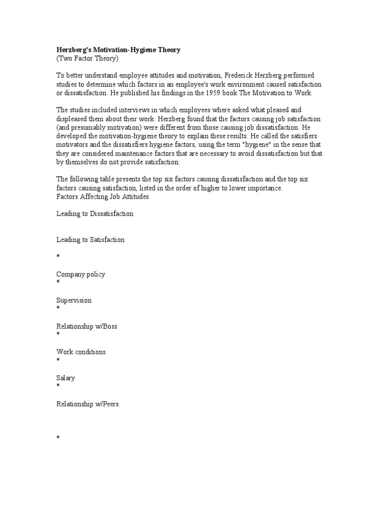 Herzberg's Motivation-Hygiene Theory | PDF | Motivation | Motivational