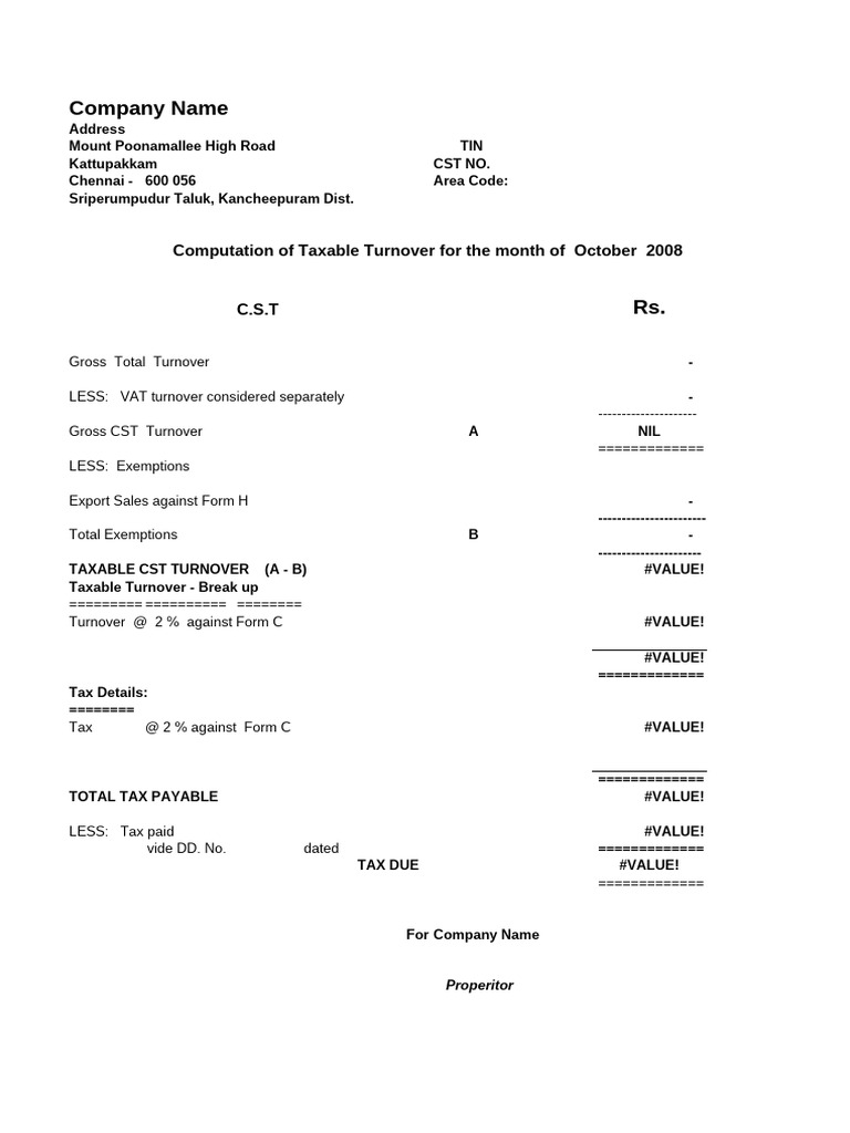 Sales Tax format of form - I and AND CST form -1 | PDF | Taxes | Value ...