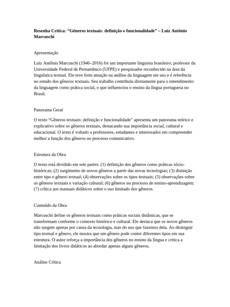 Resenha_Critica_Marcuschi_Completa_Estruturada | PDF | Sociologia ...