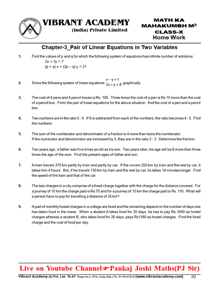 Vibrant Academy Kota Daily Practice Paper | PDF | Equations | System Of ...