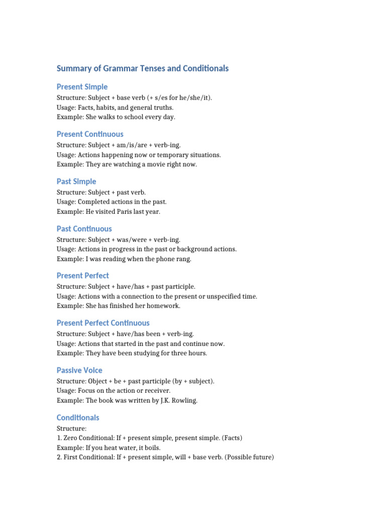 Grammar Tenses and Conditionals | PDF