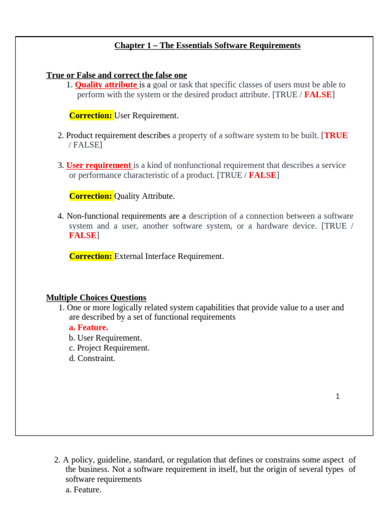 Chapter 1 Questions and Answers - The Essential Software Requirements | PDF | System | Software