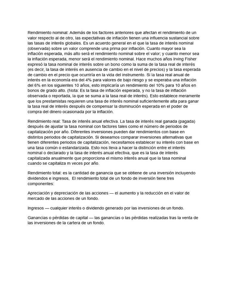 Tipos de Rendimiento en Inversiones | PDF | Interés | Tasas de interés