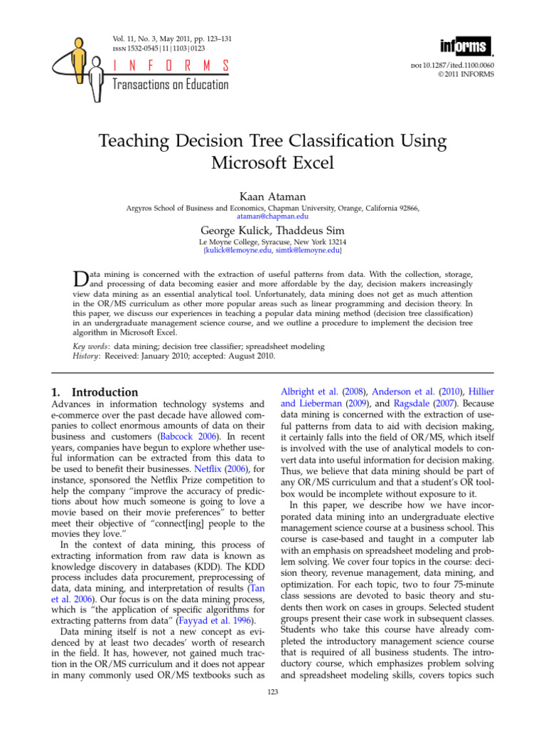 Teaching Decision Trees in Excel | PDF | Applied Mathematics