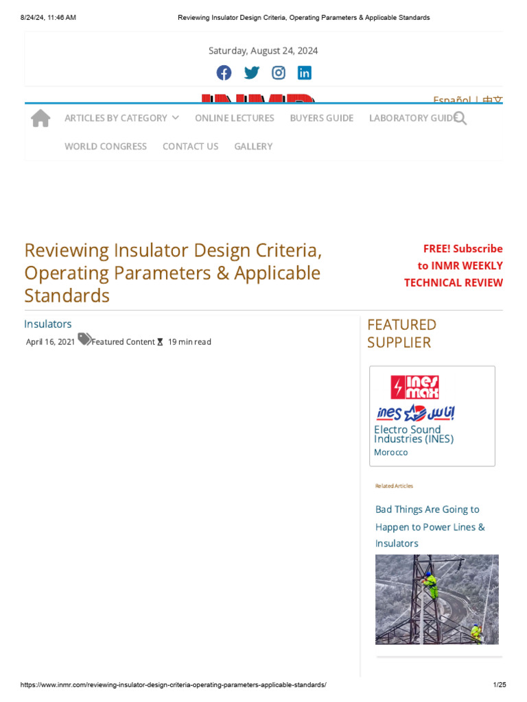 Reviewing Insulator Design Criteria, Operating Parameters & Applicable ...
