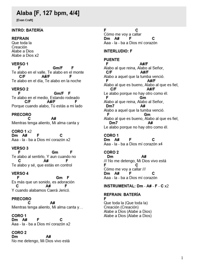 Alaba - Evan Craft: Letra y Acordes | PDF