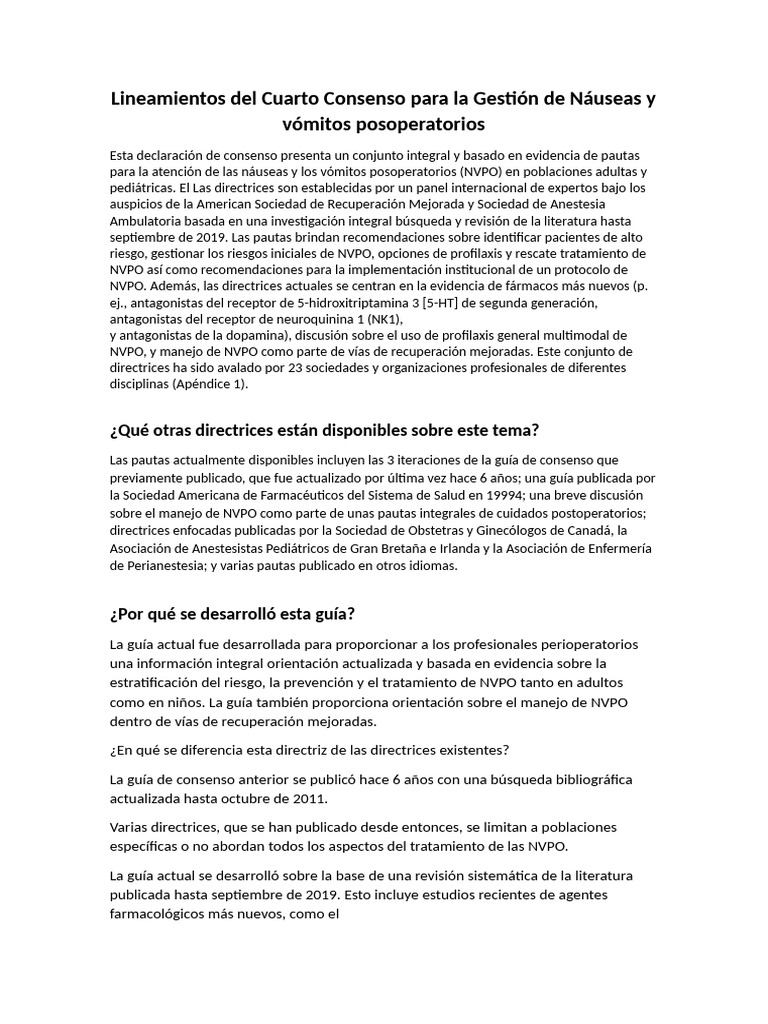 Guía Actualizada sobre NVPO Postoperatorios | PDF | Anestesia | Terapia