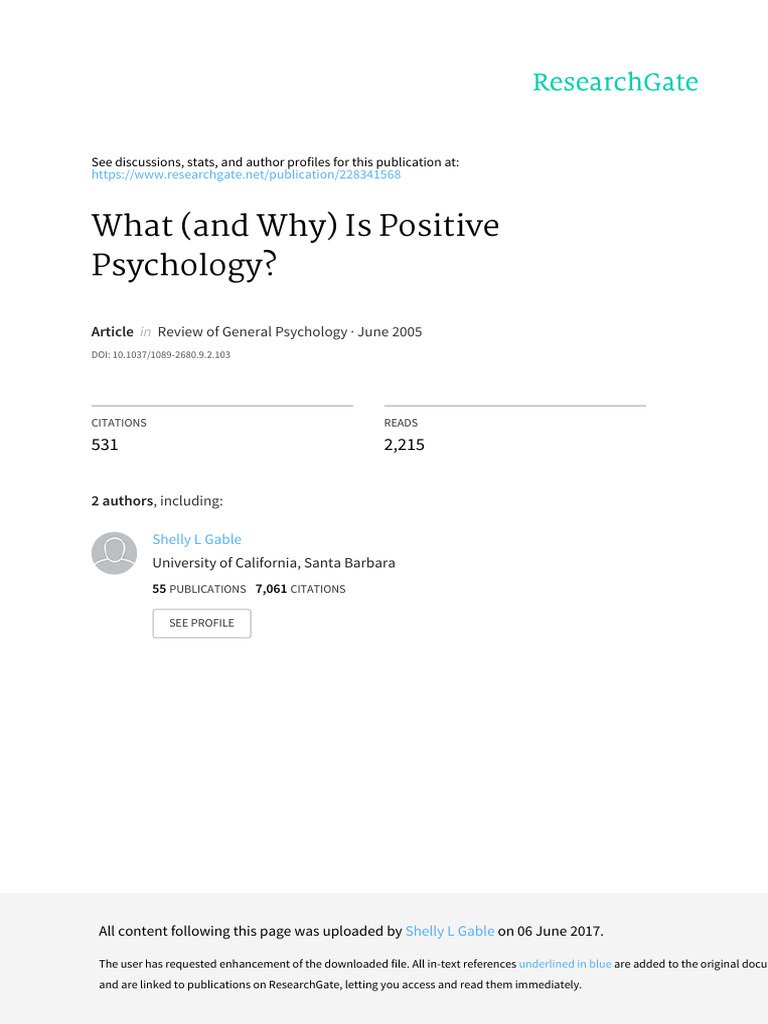 What and Why Is Positive Psychology | PDF | Positive Psychology | Psychology