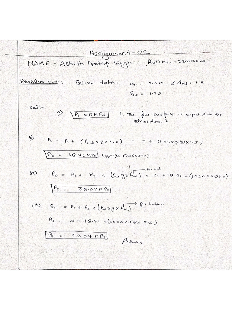 Fluid Mechanics Assignment - 02 | PDF