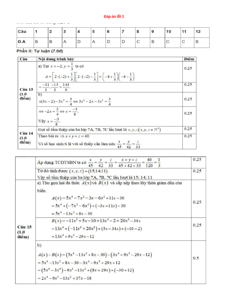 HK2_Toán 7_ Đáp án D1-3 | PDF