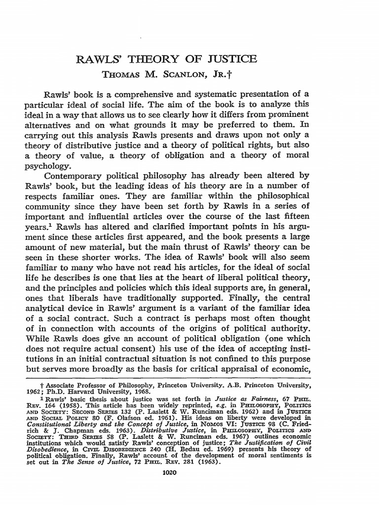 Rawls Theroy of Justice | PDF | John Rawls | Justice