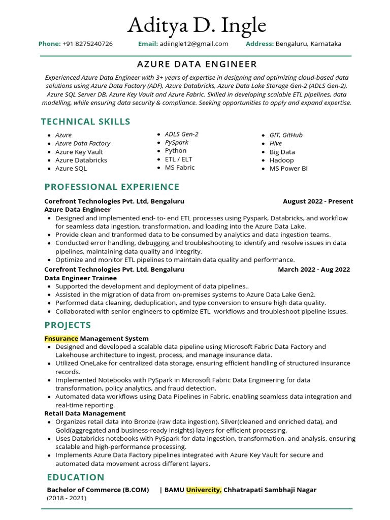 Azure Data Engineer Profile | PDF | Microsoft Azure | Apache Spark