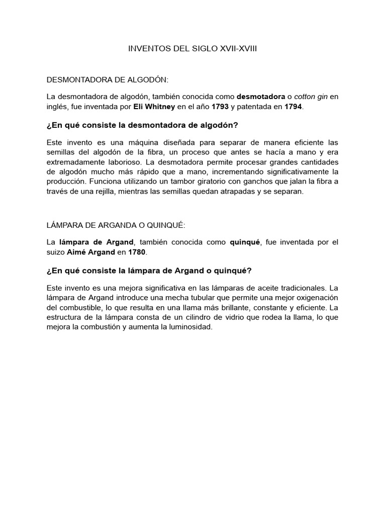 Inventos Del Siglo Xvii-Xviii | PDF
